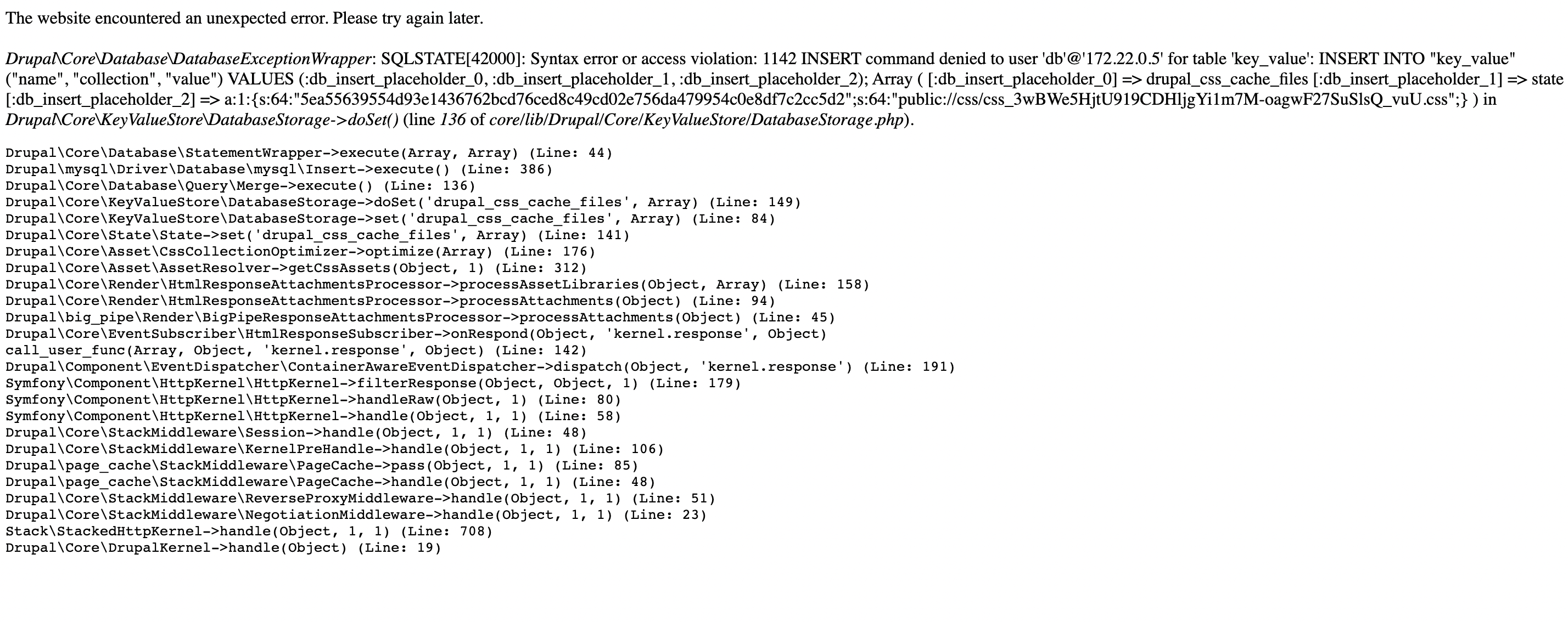 Error In Csscollectionoptimizer Optimize When Switching To Read Only Db User And Css Js